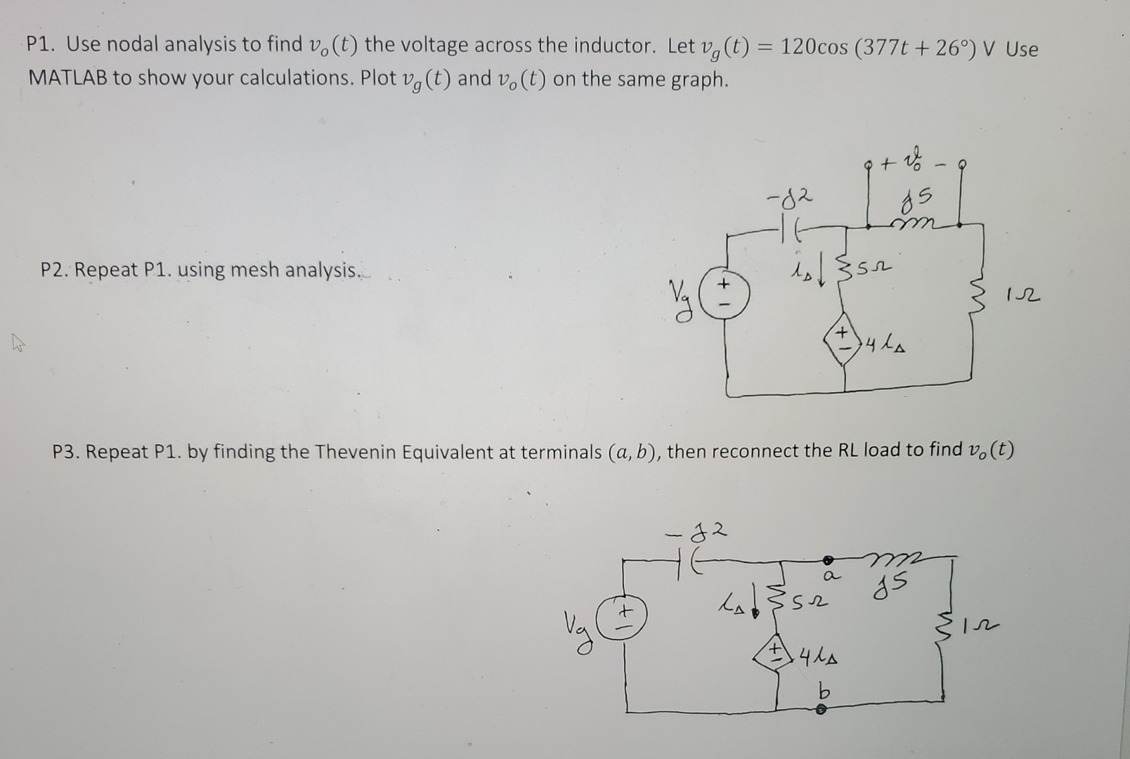 Solved P1. ﻿Use nodal analysis to find vo(t) ﻿the voltage | Chegg.com