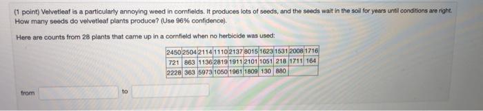 Solved (1 point) Velvetieaf is a particularly annoying weed | Chegg.com