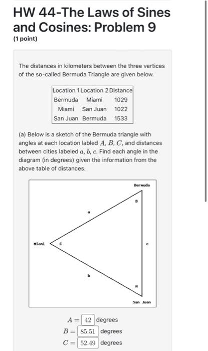 Solved HW 44-The Laws of Sines and Cosines: Problem 9 (1 | Chegg.com