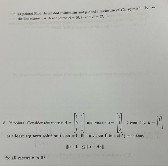 Solved 5. (4 points) Find the global minimum and global | Chegg.com