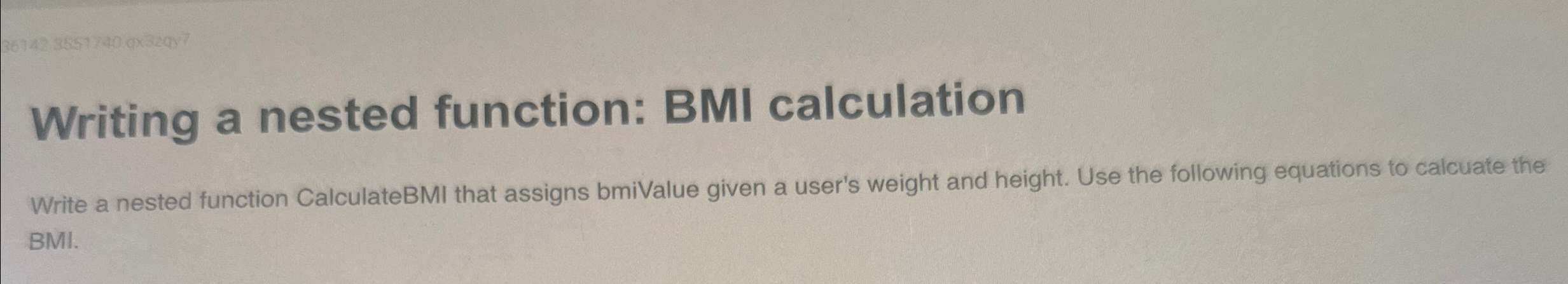 Solved Writing a nested function: BMI calculationWrite a | Chegg.com