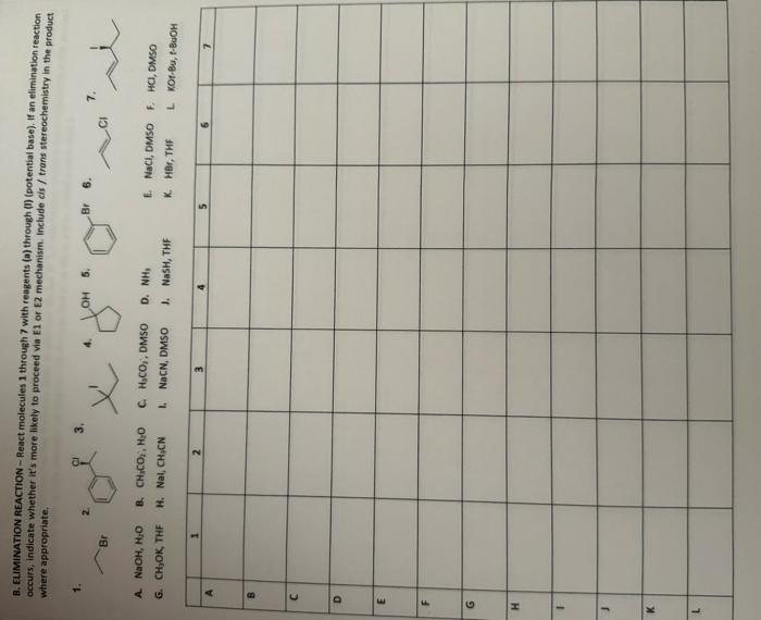 B. ELIMINATION REACTION - React molecules 1 through 7 | Chegg.com