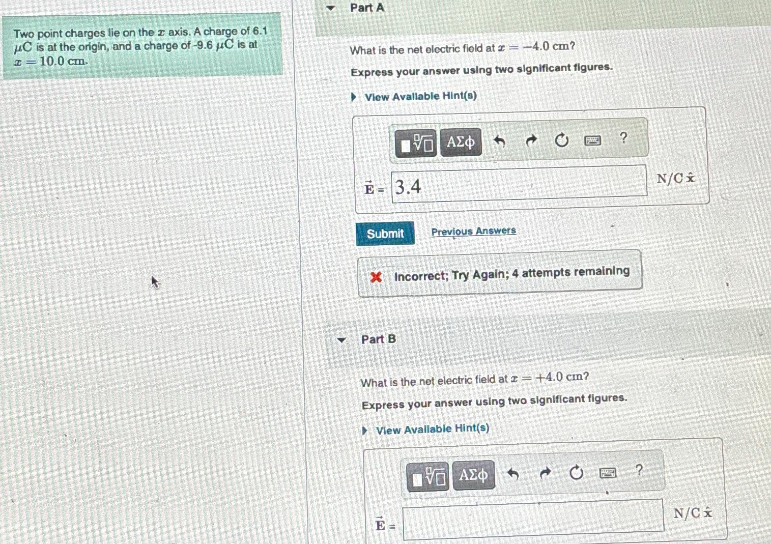 Solved Part ATwo point charges lie on the x ﻿axis. A charge | Chegg.com