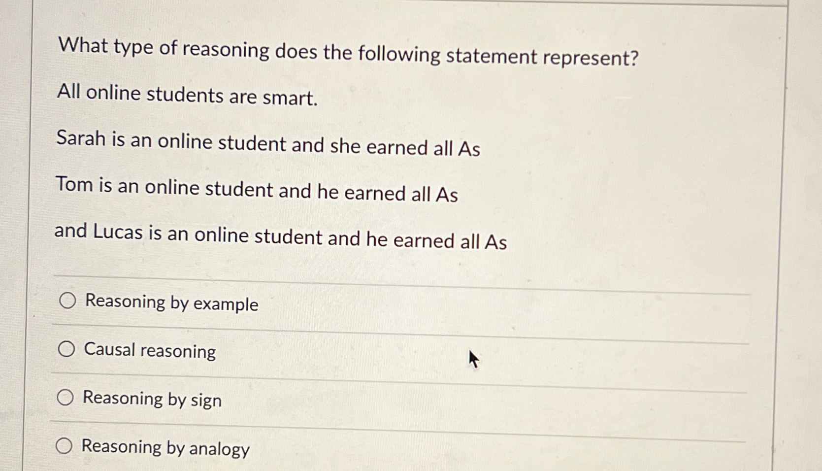 Solved What type of reasoning does the following statement | Chegg.com
