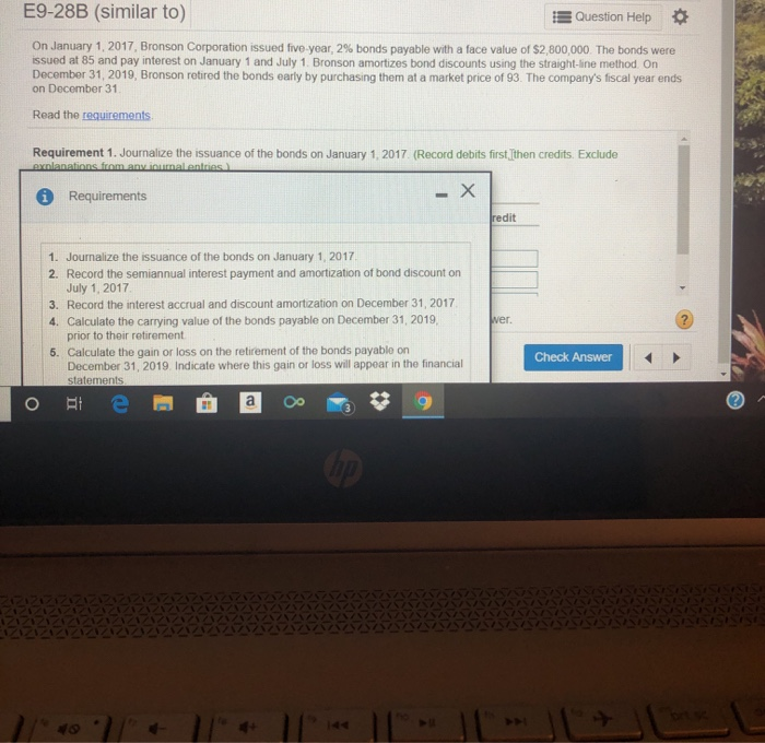 Solved E9-28B (similar to) E Question Help On January 1, | Chegg.com