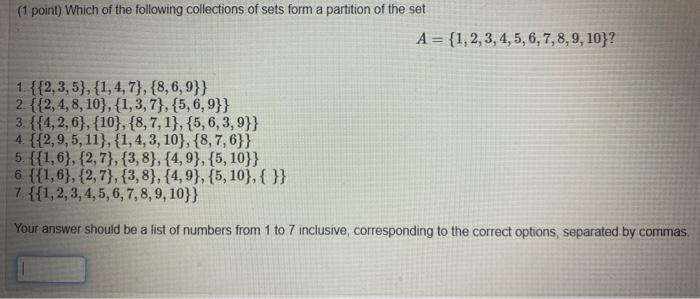 Solved (1 point) Which of the following collections of sets | Chegg.com
