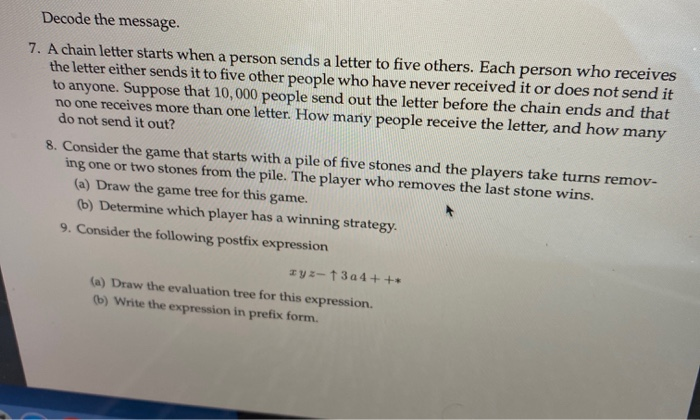 Decode the message. 7. A chain letter starts when a | Chegg.com