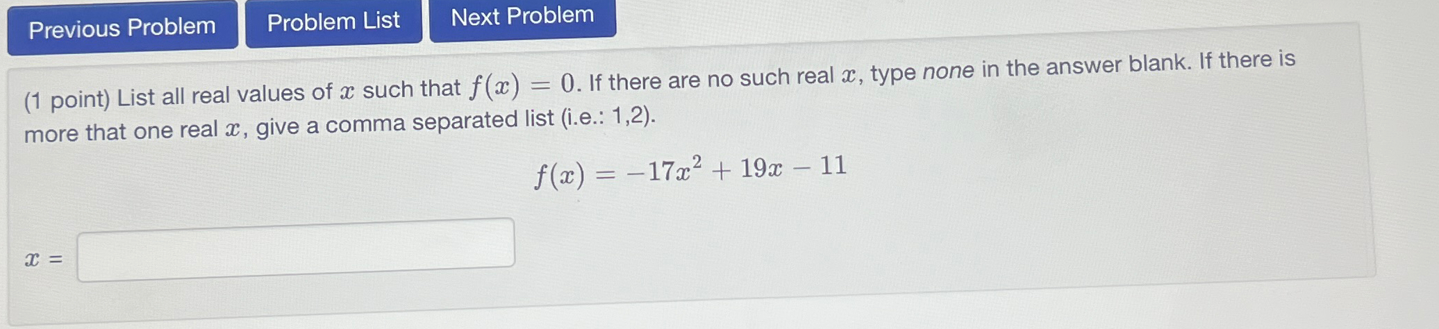 Solved (1 ﻿point) ﻿List all real values of x ﻿such that | Chegg.com