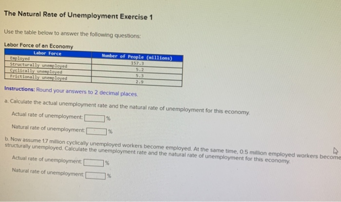 Solved The Natural Rate of Unemployment Exercise 1 157.3 Use | Chegg.com