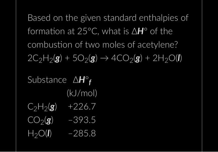 Solved Based on the given standard enthalpies of formation | Chegg.com
