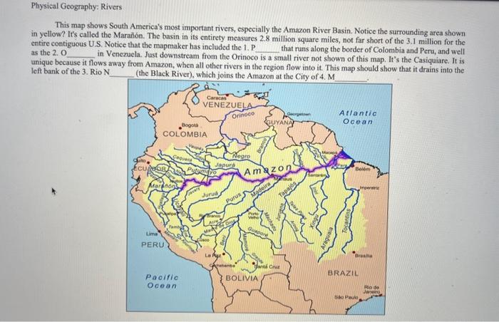 This map shows South America's most important rivers, | Chegg.com