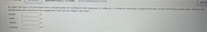 Solved dimensions and volume of the forgest box that can be | Chegg.com