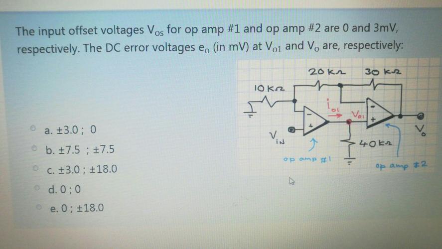 Solved The input offset voltages Vos for op amp #1 and op | Chegg.com