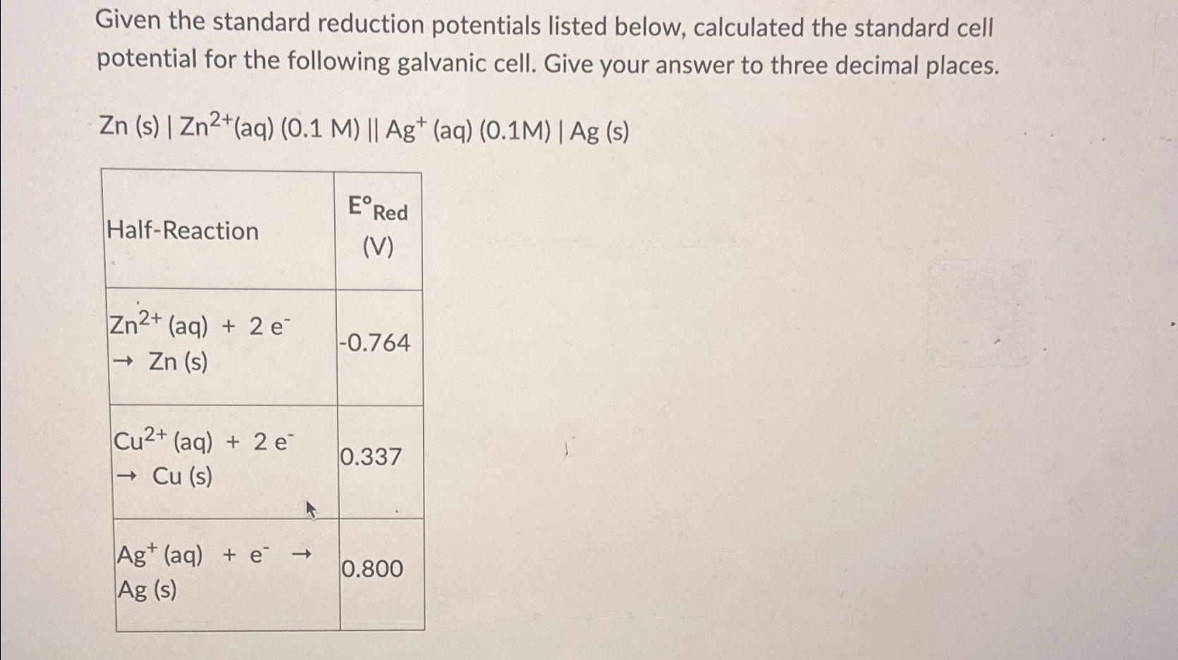 Solved Given the standard reduction potentials listed below, | Chegg.com