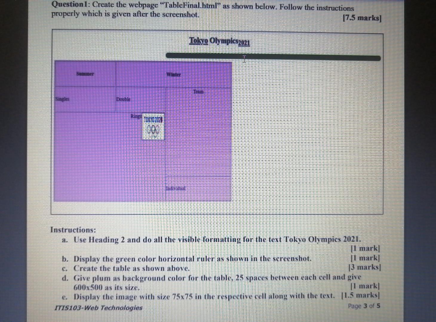 Solved Question1: Create the webpage "TableFinal.html" as | Chegg.com