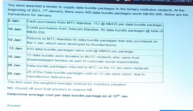 Solved You were awarded a tender to supply data bundle | Chegg.com