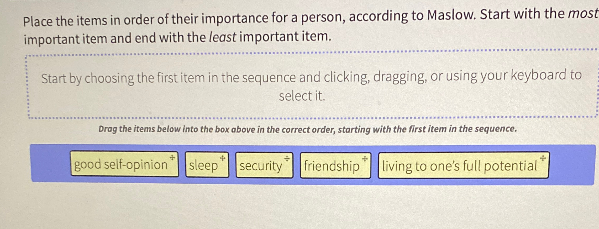 Solved Place the items in order of their importance for a | Chegg.com