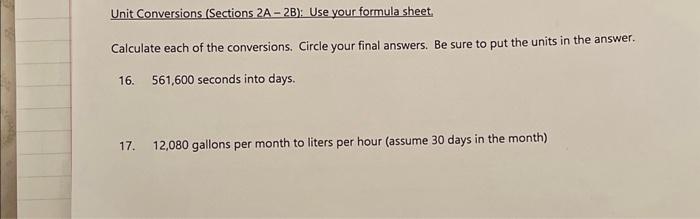 Solved Unit Conversions (Sections 2A-2B): Use your formula | Chegg.com