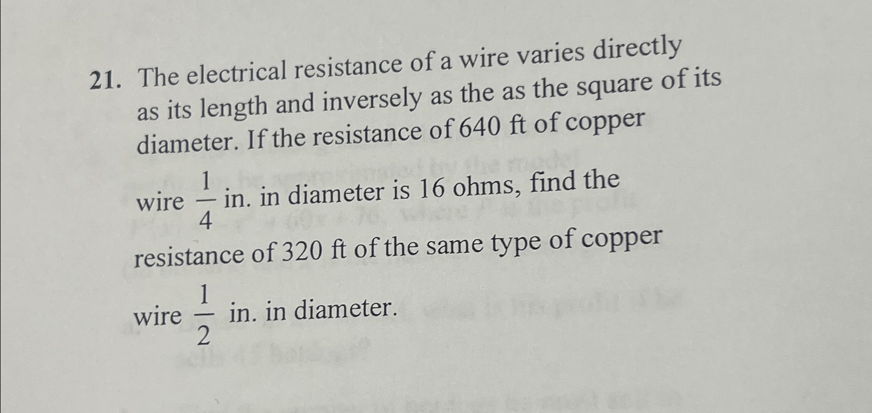Solved The electrical resistance of a wire varies directly | Chegg.com