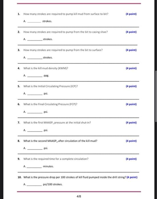 Solved Please fill in the blank"Well Control Kill Sheet" | Chegg.com