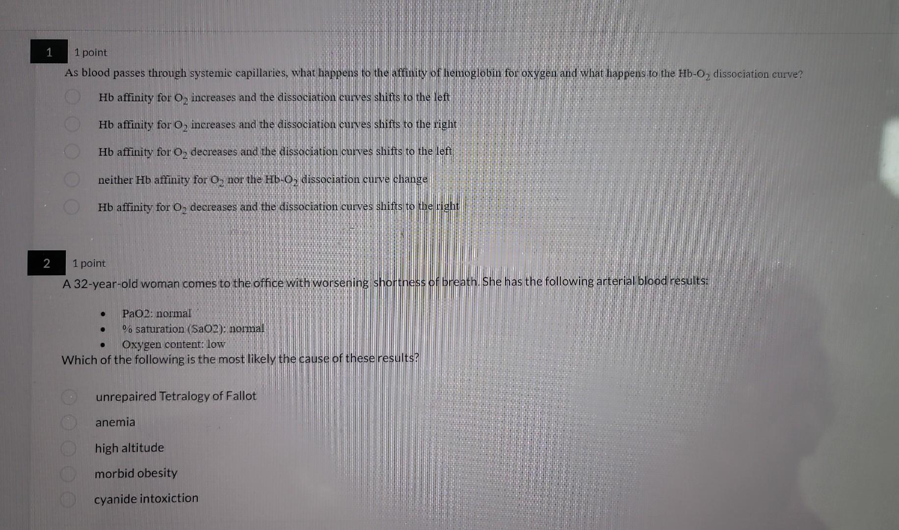 Solved 1 1 point As blood passes through systemic | Chegg.com