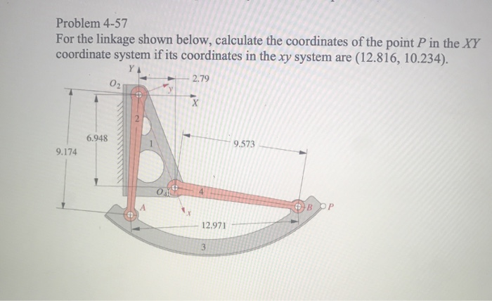 Solved Problem 4-57 For the linkage shown below, calculate | Chegg.com