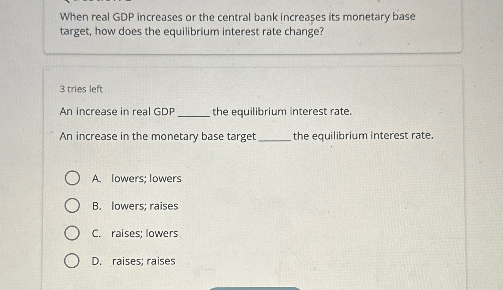 Solved When real GDP increases or the central bank increases | Chegg.com
