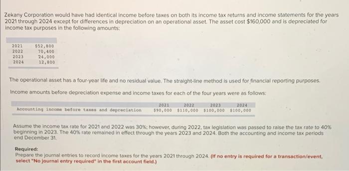 Solved Zekany Corporation would have had identical income | Chegg.com