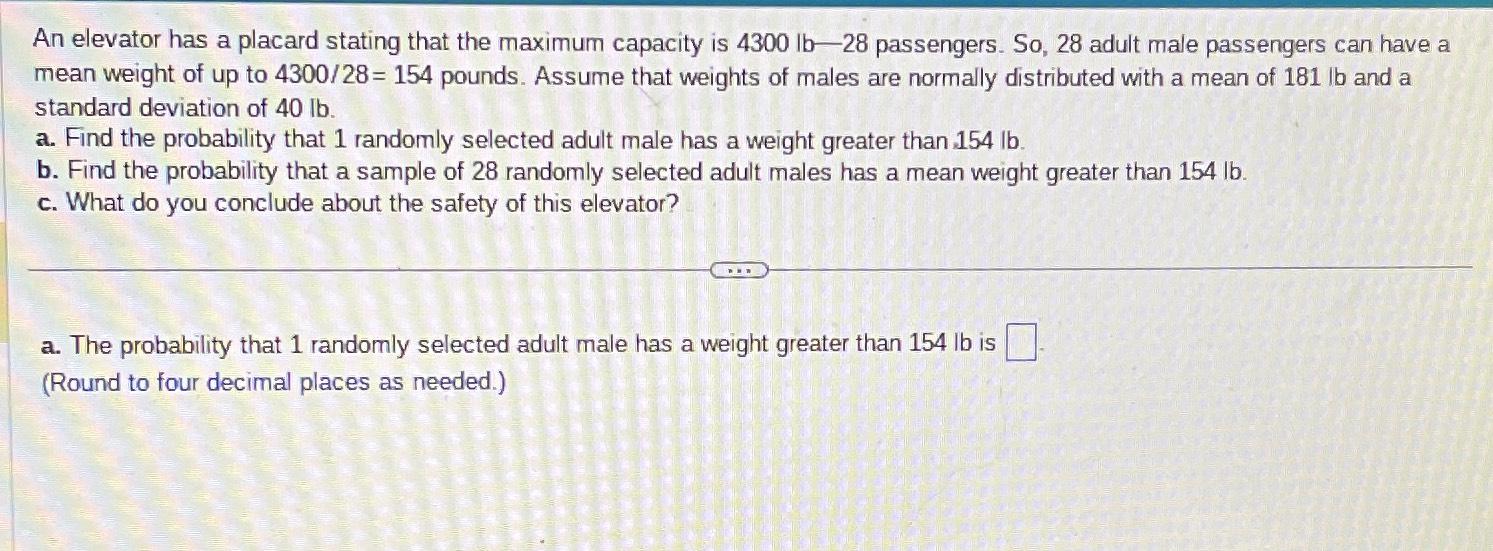Solved An elevator has a placard stating that the maximum | Chegg.com