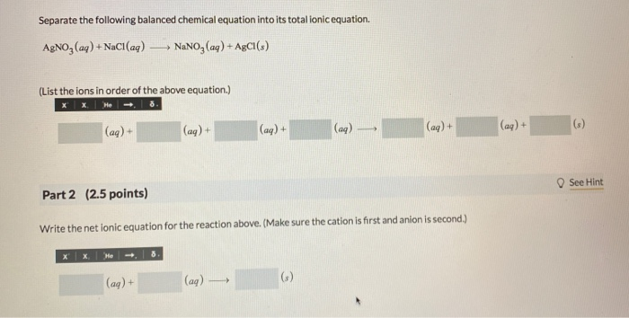 Solved Separate the following balanced chemical equation | Chegg.com