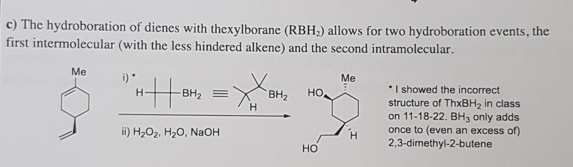 Solved c) The hydroboration of dienes with thexylborane | Chegg.com