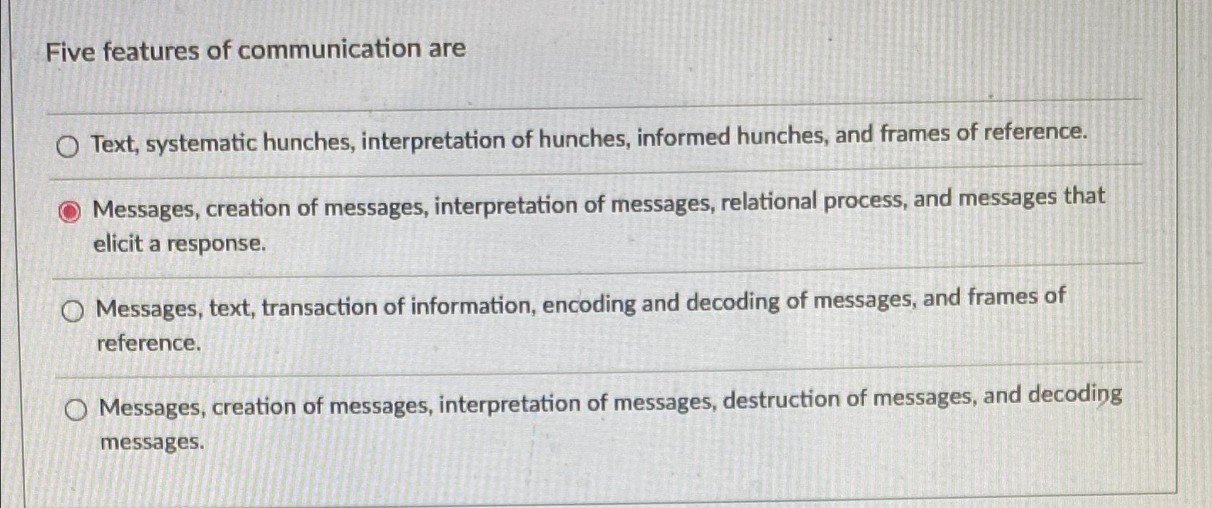 Solved Five features of communication areText, systematic | Chegg.com