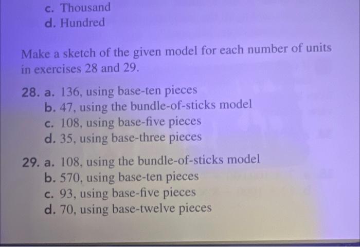 Solved c. Thousand d. Hundred Make a sketch of the given | Chegg.com