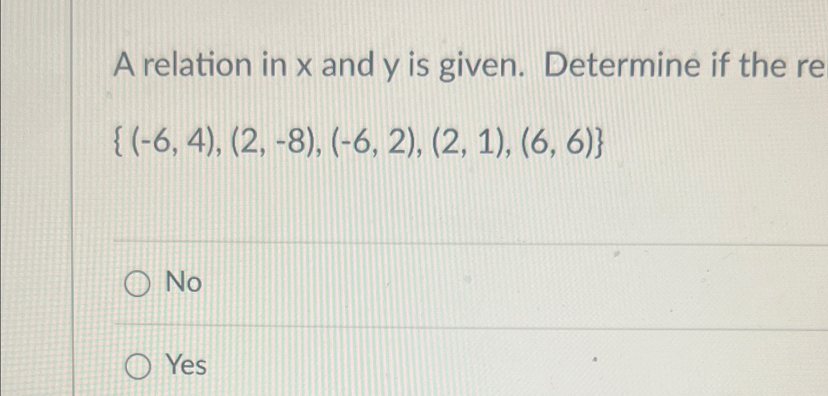 Solved A relation in x ﻿and y ﻿is given. Determine if the | Chegg.com