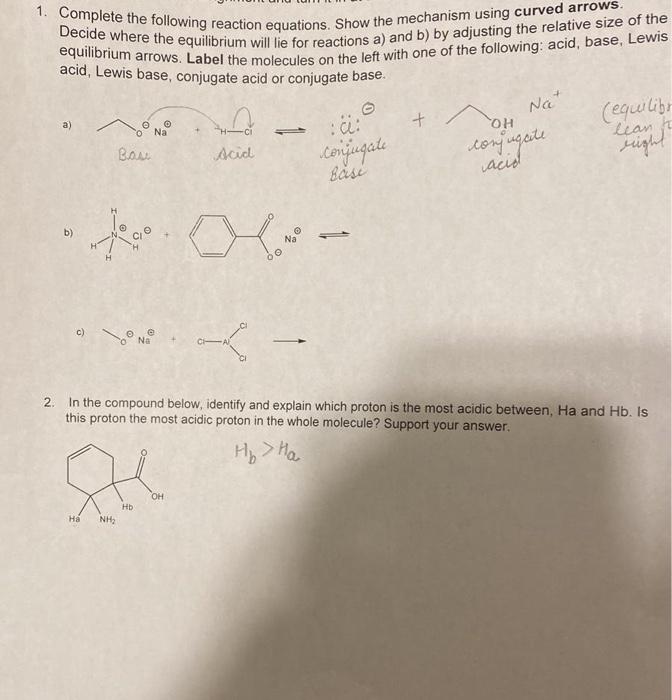 Solved 1. Complete the following reaction equations. Show | Chegg.com