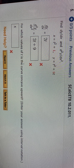 Solved 5. + 0/3 points Previous Answers SCalcET8 10.2.011. | Chegg.com