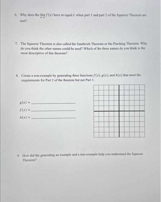 Solved The Squeeze Theorem: If (Part 1) f(x),g(x), and h(x) | Chegg.com