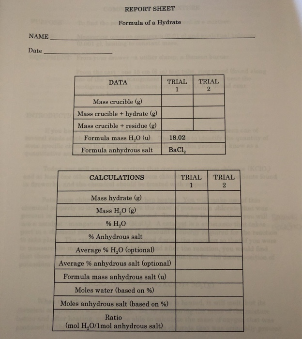 Fill out report sheet: do not have to perform | Chegg.com