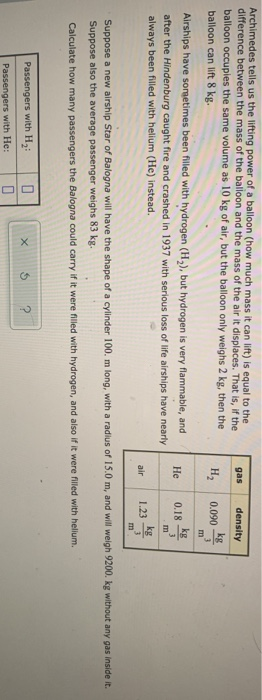 Solved Archimedes tells us the lifting power of a balloon | Chegg.com