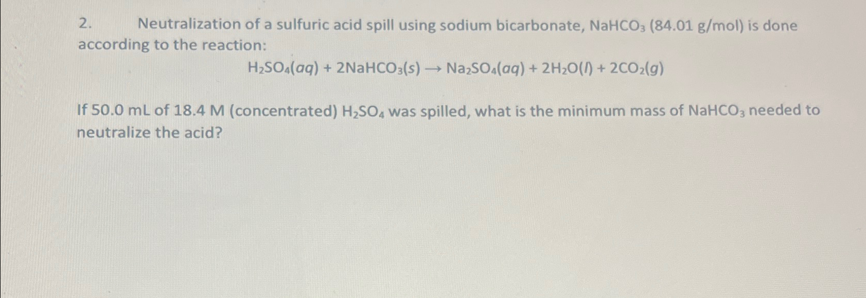 Solved Neutralization of a sulfuric acid spill using sodium | Chegg.com
