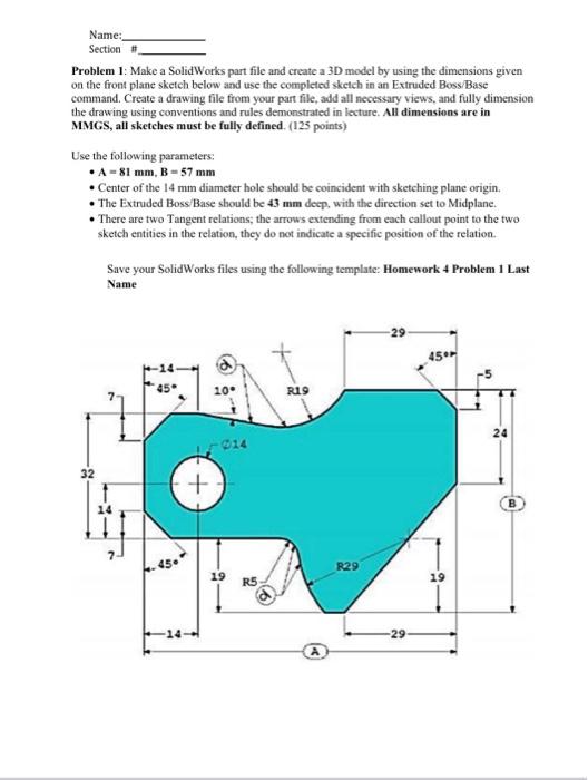 Solved Name: Section # Problem 1: Make a SolidWorks part | Chegg.com