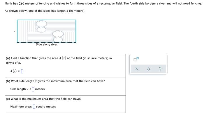 Solved Maria has 280 meters of fencing and wishes to form | Chegg.com