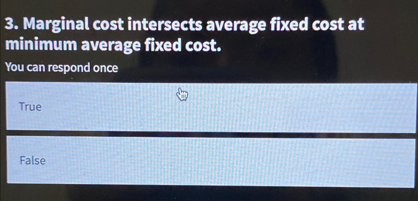 Solved Marginal cost intersects average fixed cost at | Chegg.com