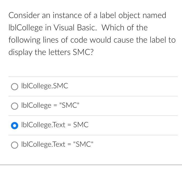 Solved Consider an instance of a label object named | Chegg.com