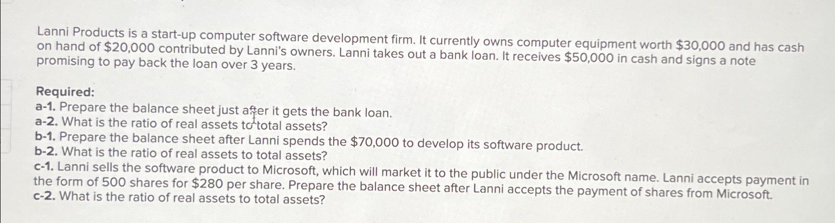 Solved Lanni Products is a start-up computer software | Chegg.com