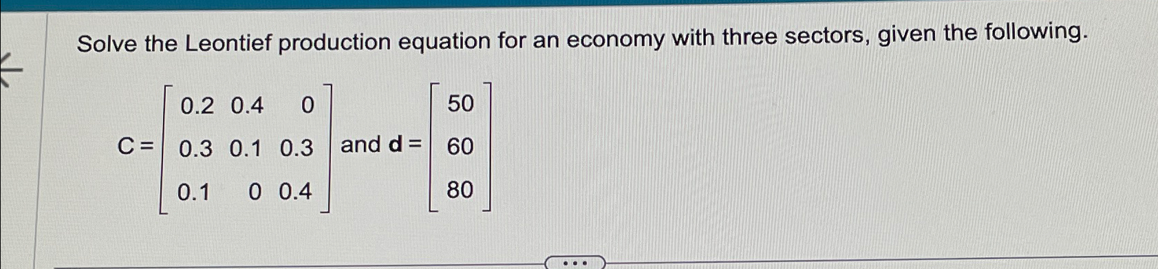 Solved Solve the Leontief production equation for an economy | Chegg.com