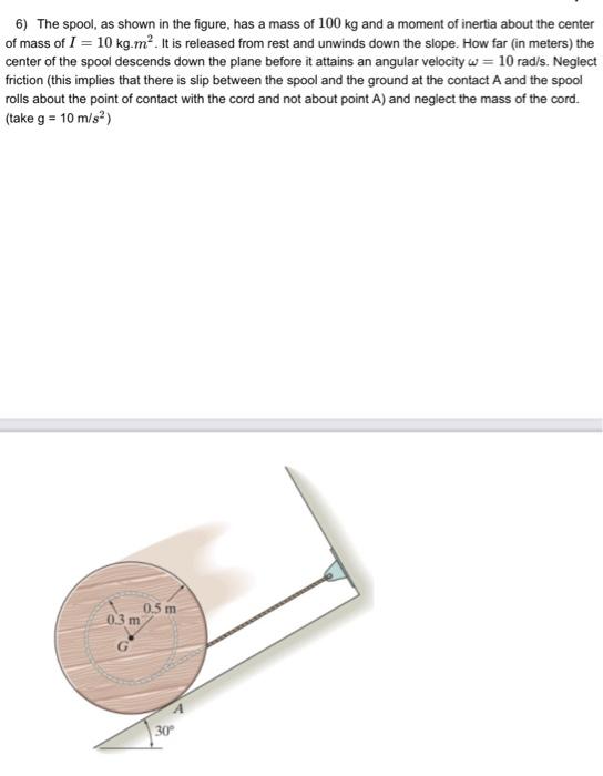 Solved 6) The spool, as shown in the figure, has a mass of | Chegg.com