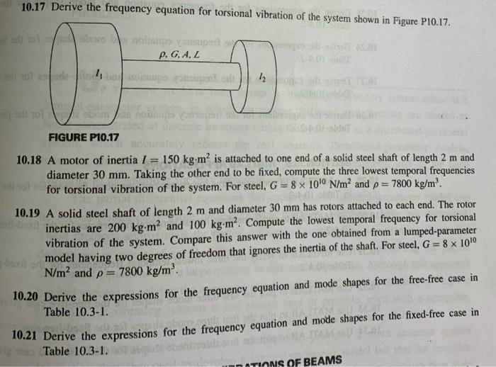 Solved 10.17 Derive the frequency equation for torsional | Chegg.com