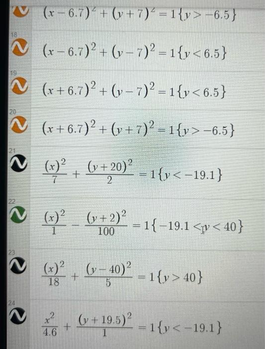 Solved x2+y2=100 26(x)2−45(y)2=1{−6.85≤y≤6.85} | Chegg.com