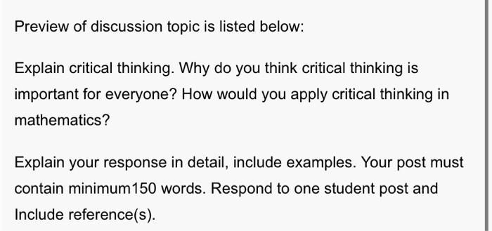 Solved Preview of discussion topic is listed below: Explain | Chegg.com